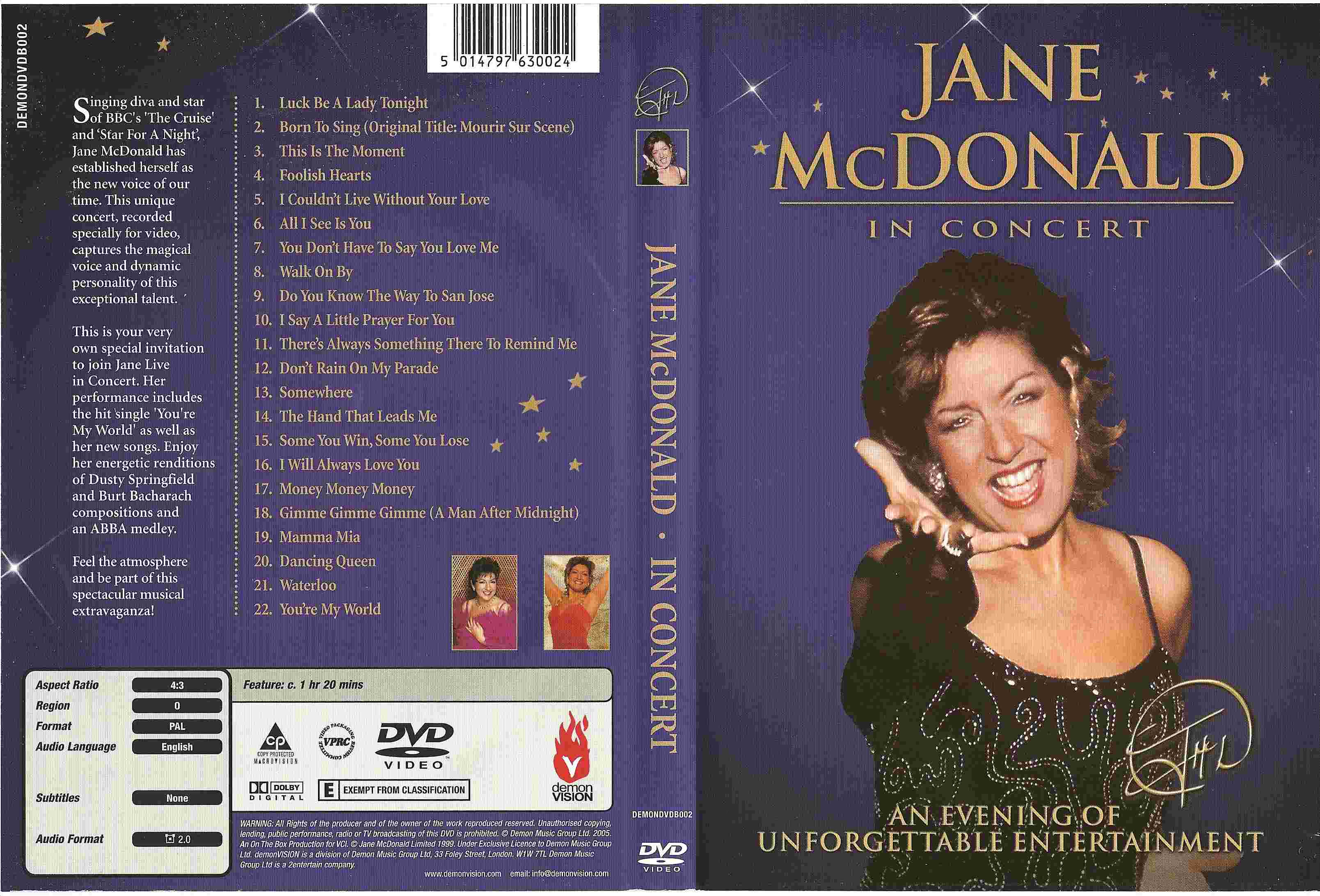Jane McDonald In Concert : Front | DVD Covers | Cover Century | Over 1. ...